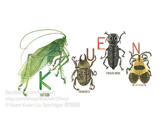 Personalized Insect Alphabet Letter Art Print, Custom Name Art ...