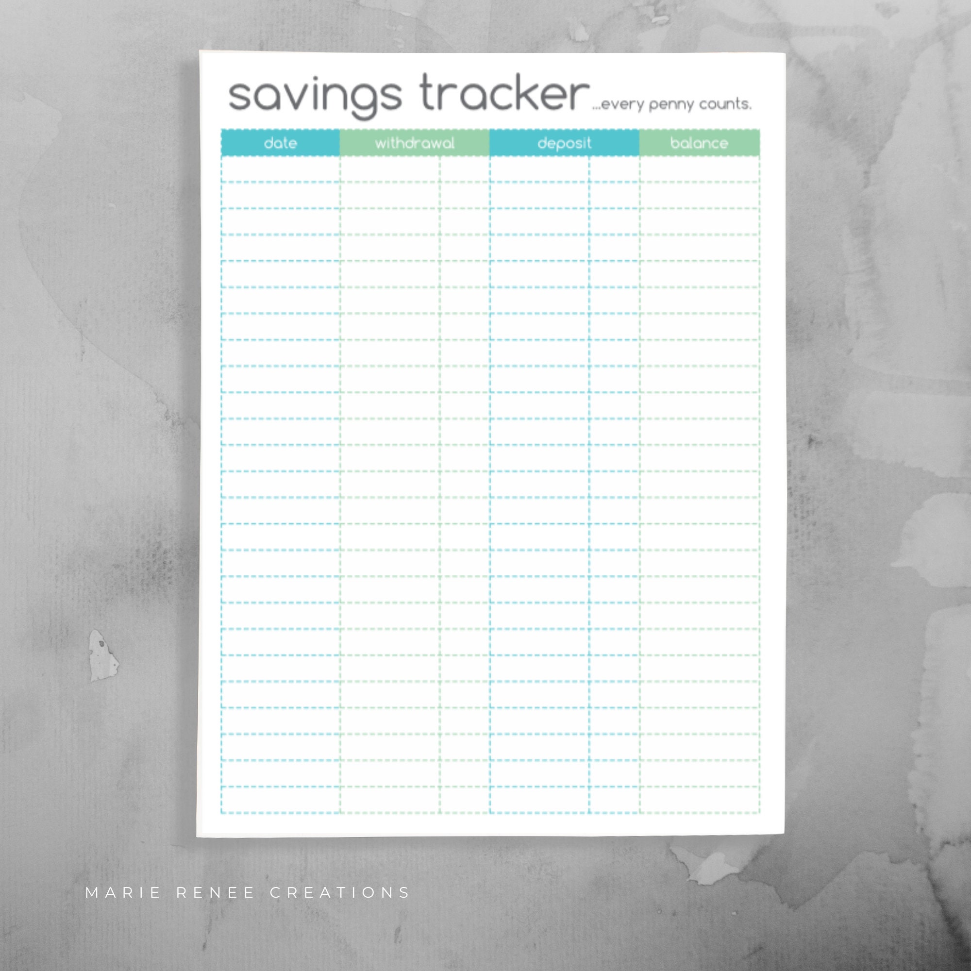 Savings Tracker Printable Register Teal and Green - Etsy