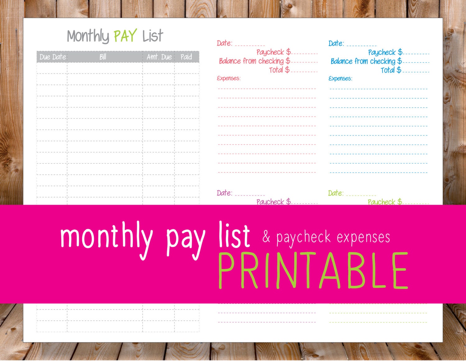 monthly pay list & paycheck and expenses PLUS Bonus PDF | Etsy