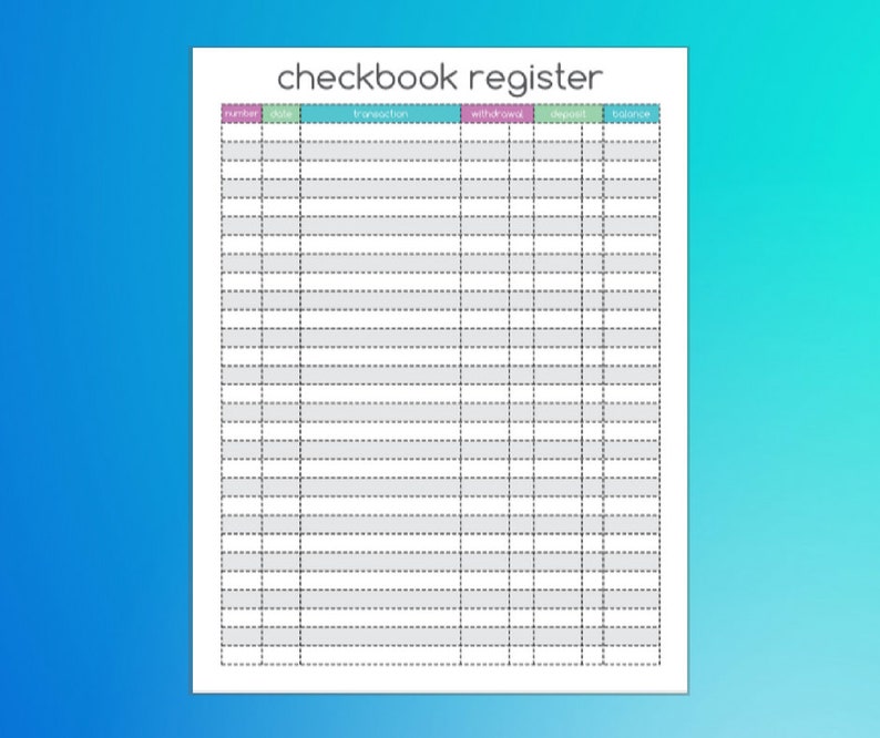 Checkbook Register Printable Organize Finances Teal Purple | Etsy