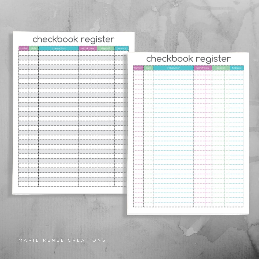 Checkbook Register Printable Organize Finances Teal Purple - Etsy