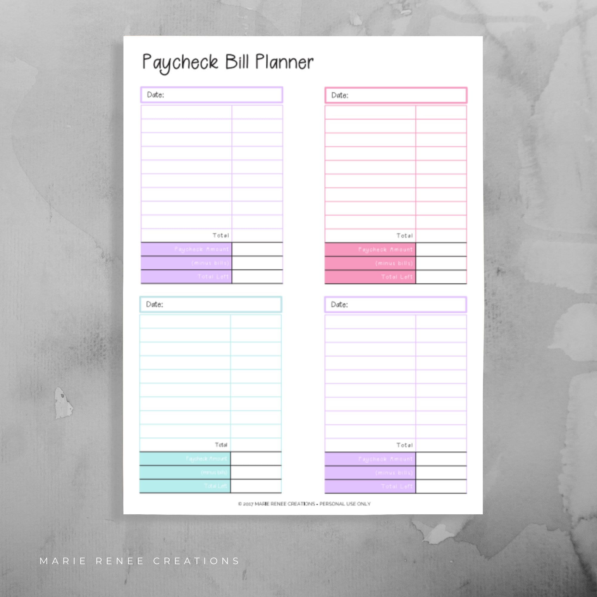 Paycheck Budgeting Bill Planner Organize Finances - Etsy