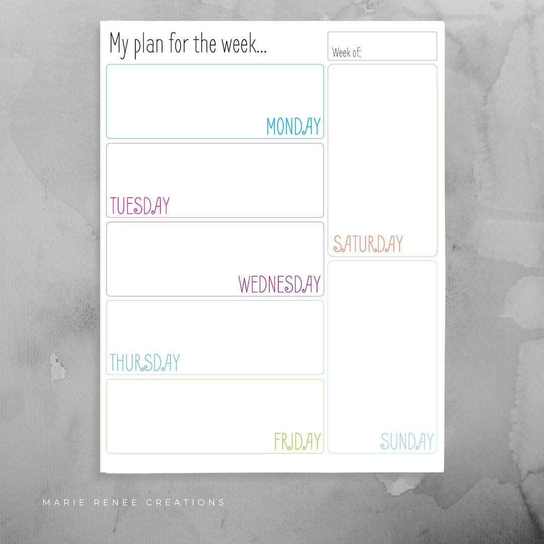 My Plan for the Week - Printable Planner - Organizer - Etsy