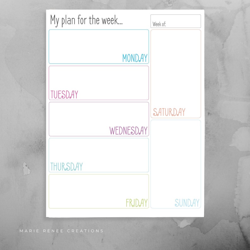 My Plan for the Week - Printable Planner - Organizer - Etsy