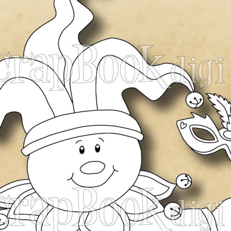 Mardi Gras Cute Clip Art, Digi Stamp, Mardi Gras Digital Art ,high ...