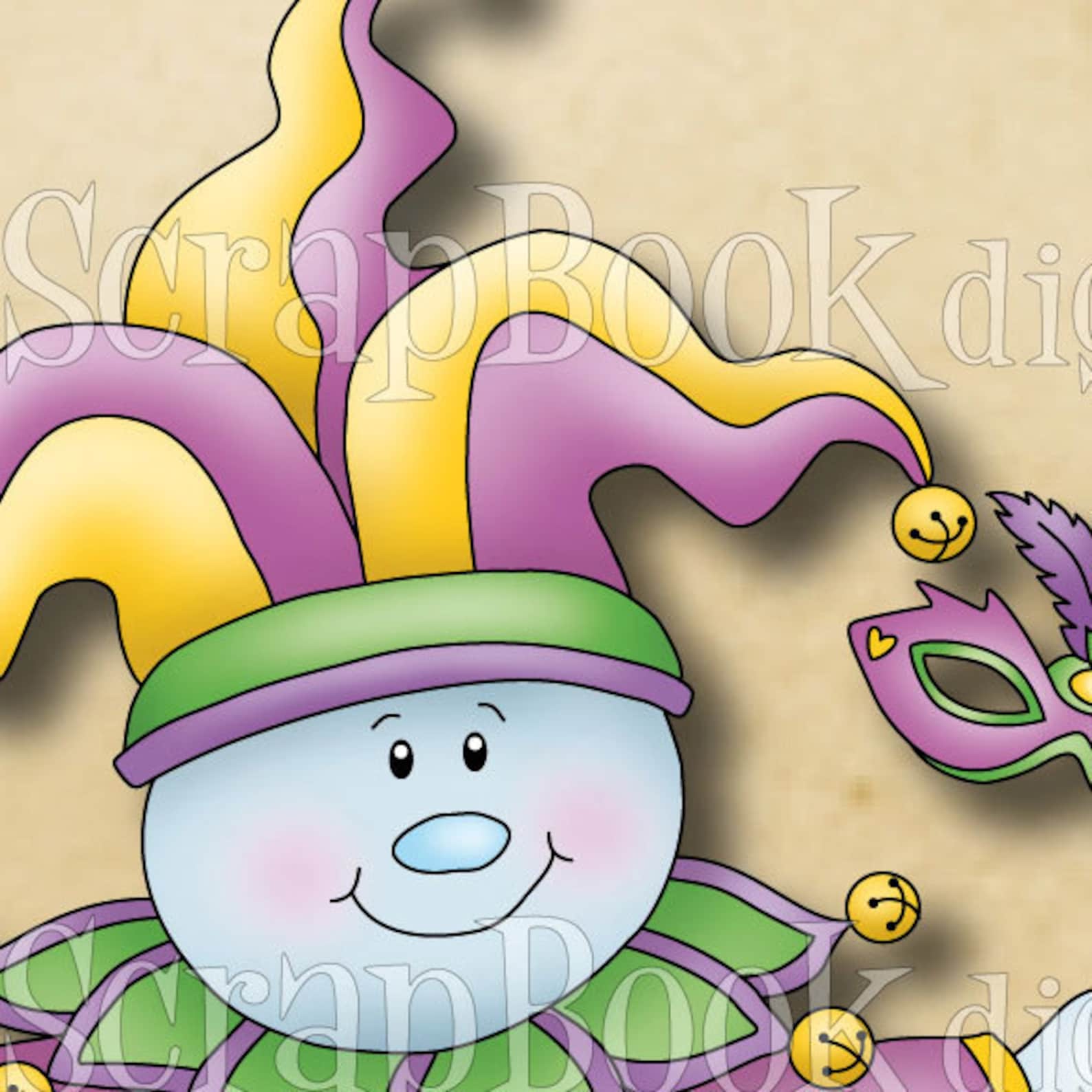 Mardi Gras Cute Clip Art, Digi Stamp, Mardi Gras Digital Art ,high ...
