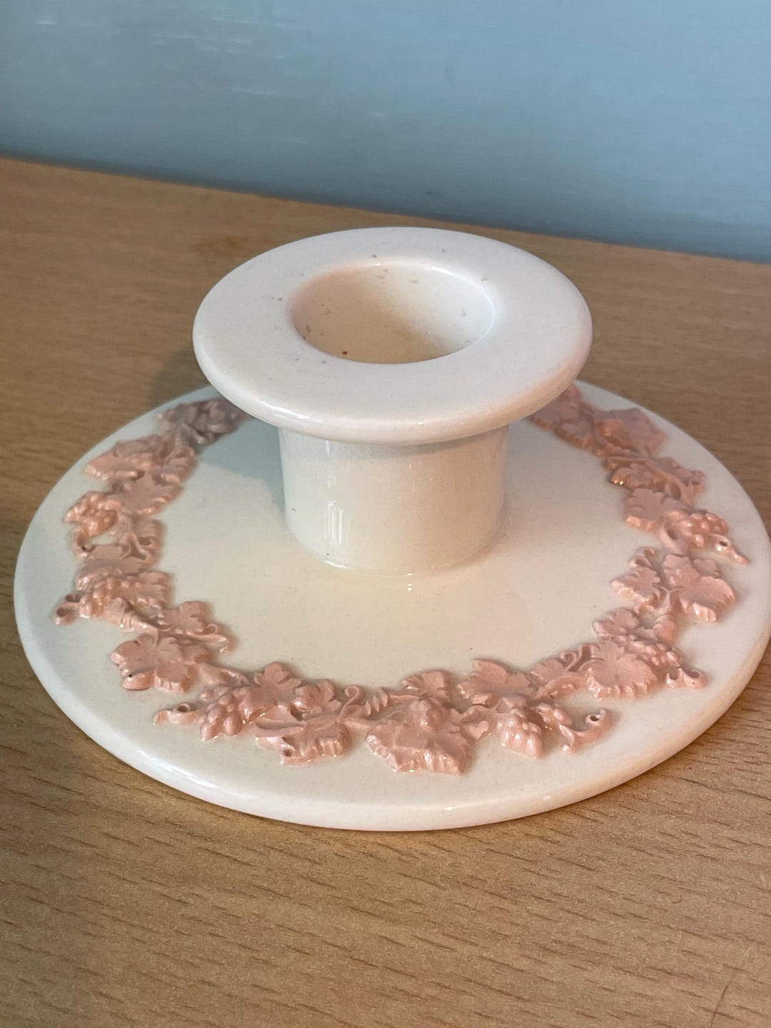 Wedgwood of Etruria & Barlaston Embossed Queensware Candle Holder. Pink ...