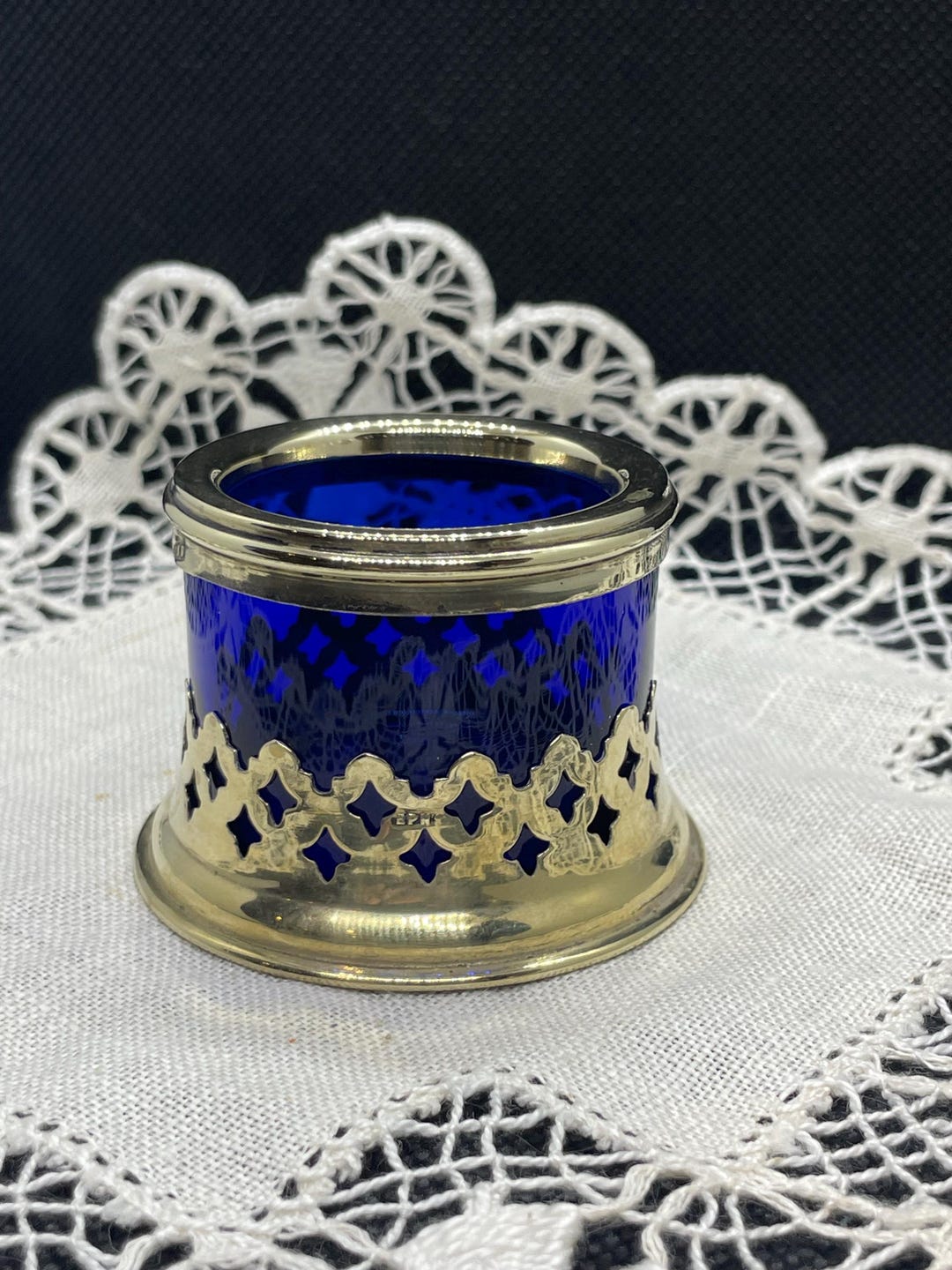 Vintage Silver Plated Salt Cellar With Blue Cobalt Liner, Mustard ...
