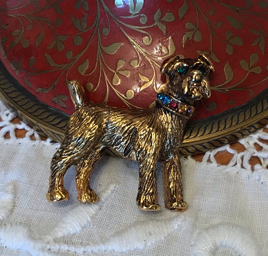 Dog Brooch. Vintage Boxer Dog Brooch. Jewelled Collar & Eyes. - Etsy