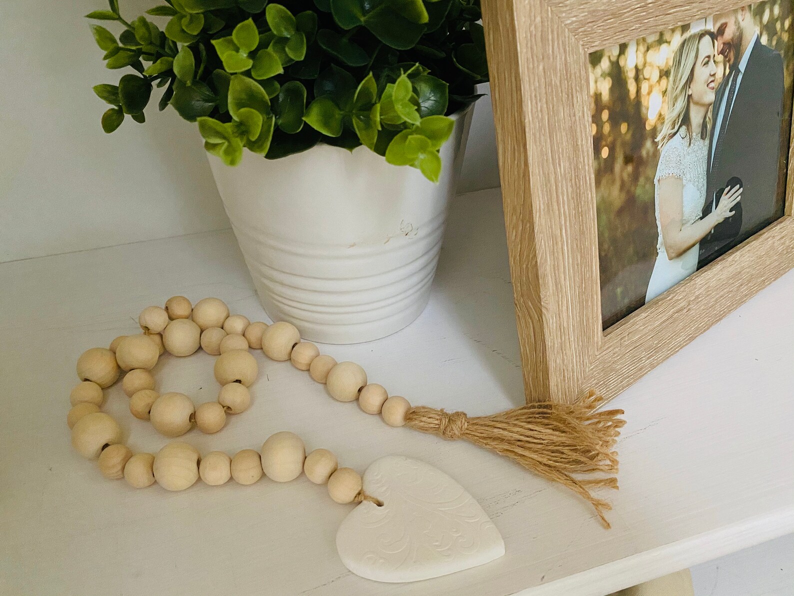 Wood Bead Garland/Handmade Clay Heart/Valentine's or | Etsy