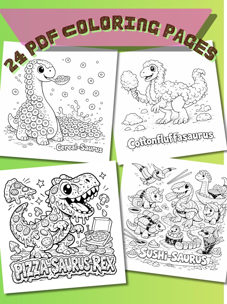 Food-o-saurus Dinosaur Coloring Pages: Fun Food Mashups (24 PDF) - Etsy