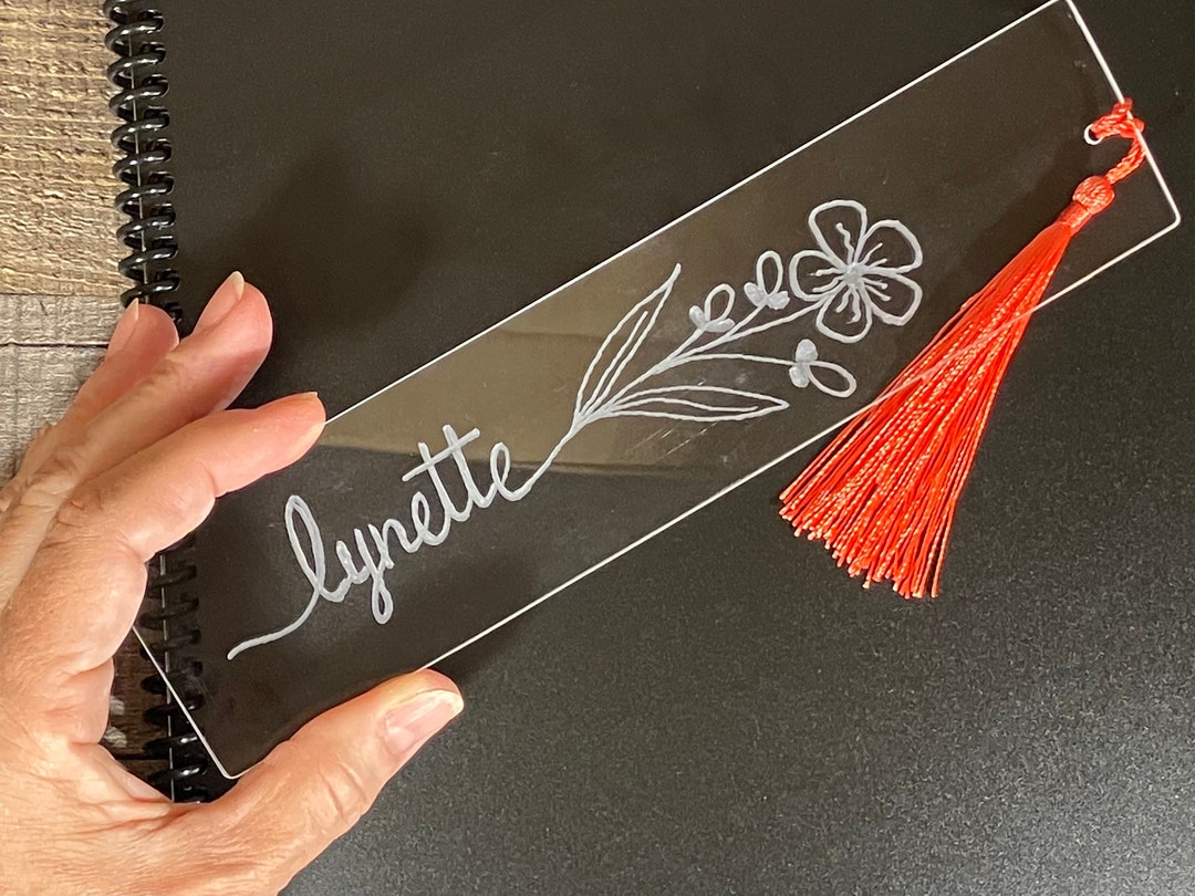 Personalized Hand-engraved Bookmark, Made in Clear Acrylic, Your Choice ...