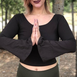 Bell Sleeved Crop Top-crop Top-long Sleeve-bell Sleeved-boat Neck - Etsy