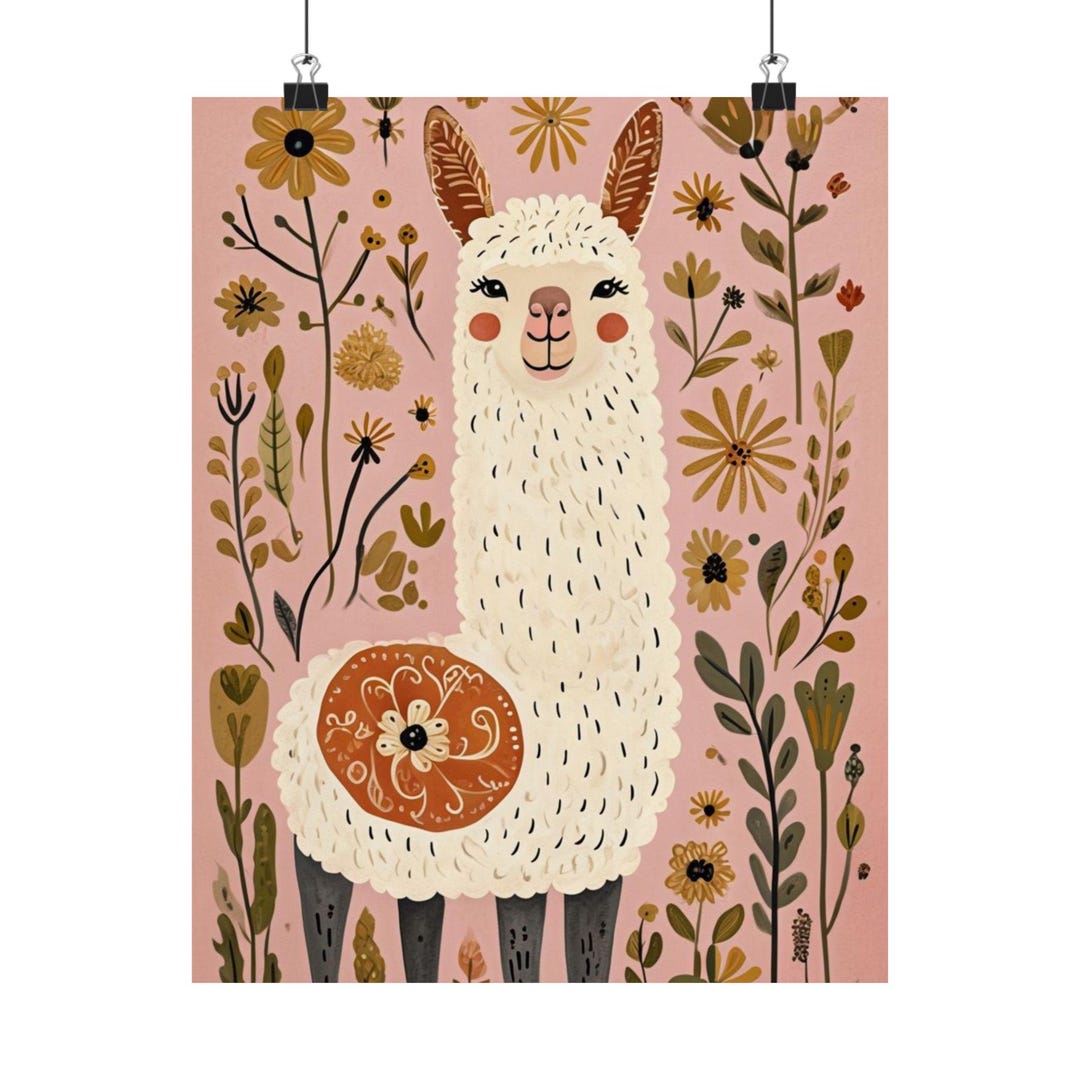 Whimsical Llama Poster - Cute Wall Art for Nursery, Kids Room Decor ...