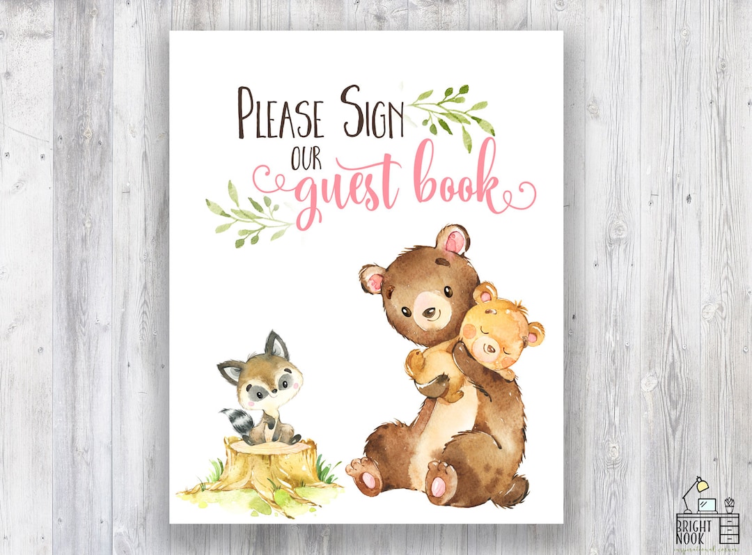 Baby Bear Baby Shower Sign Printable Woodland Guest Book Sign - Etsy