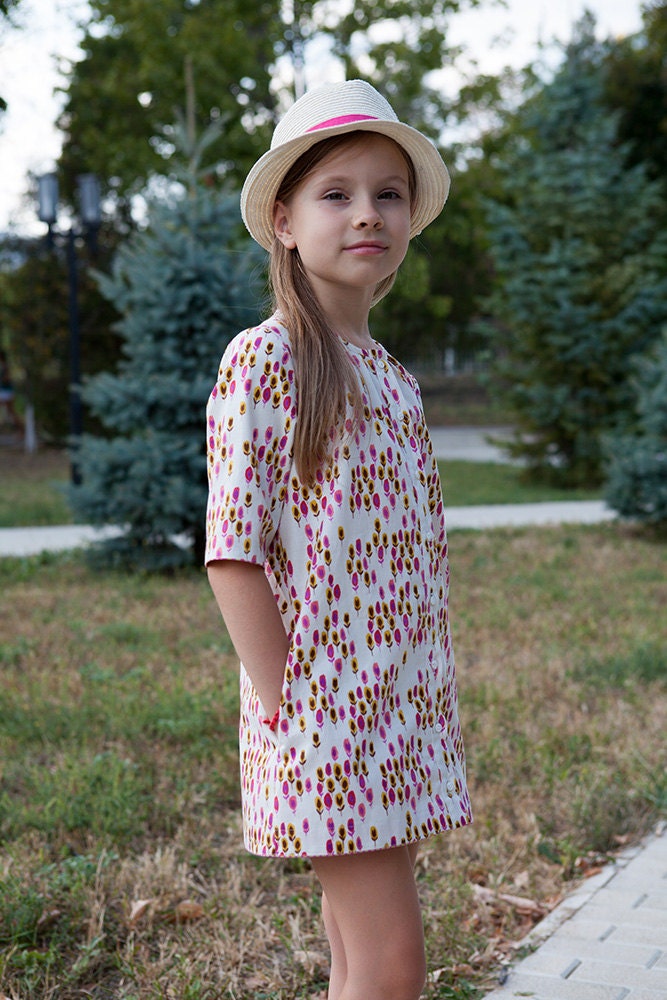 Girls Shirt Dress With Pockets, Floral Print Tunic Dress. - Etsy