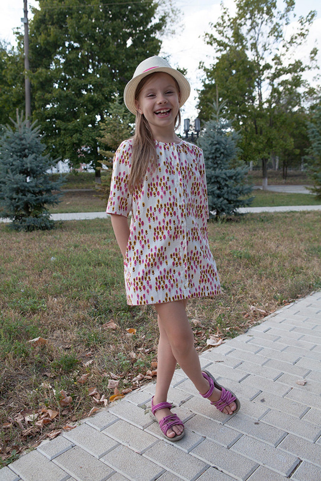 Girls Shirt Dress With Pockets, Floral Print Tunic Dress. - Etsy