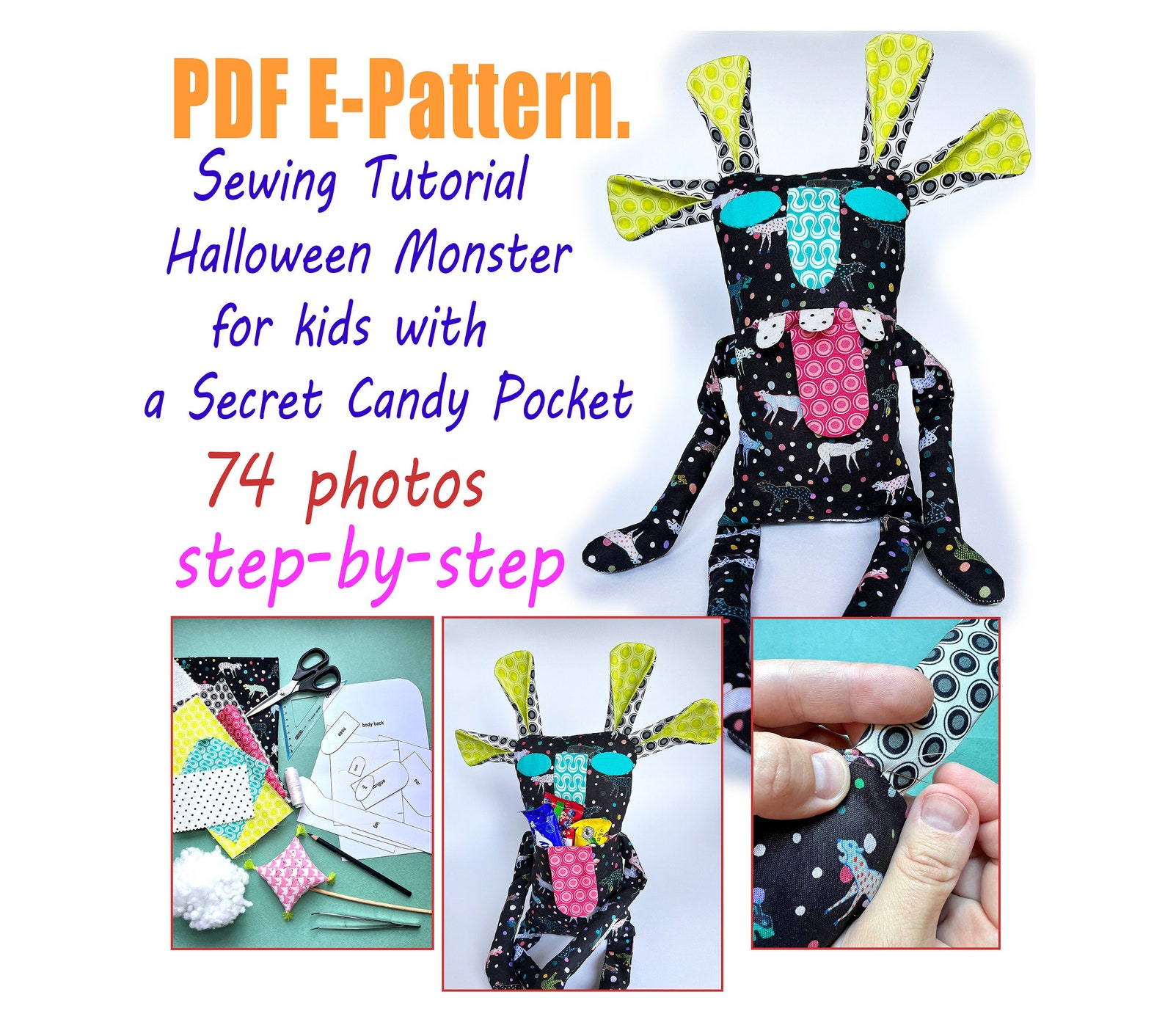Pdf E-pattern. DIY Halloween Monster Sewing Guide, Step by Step ...
