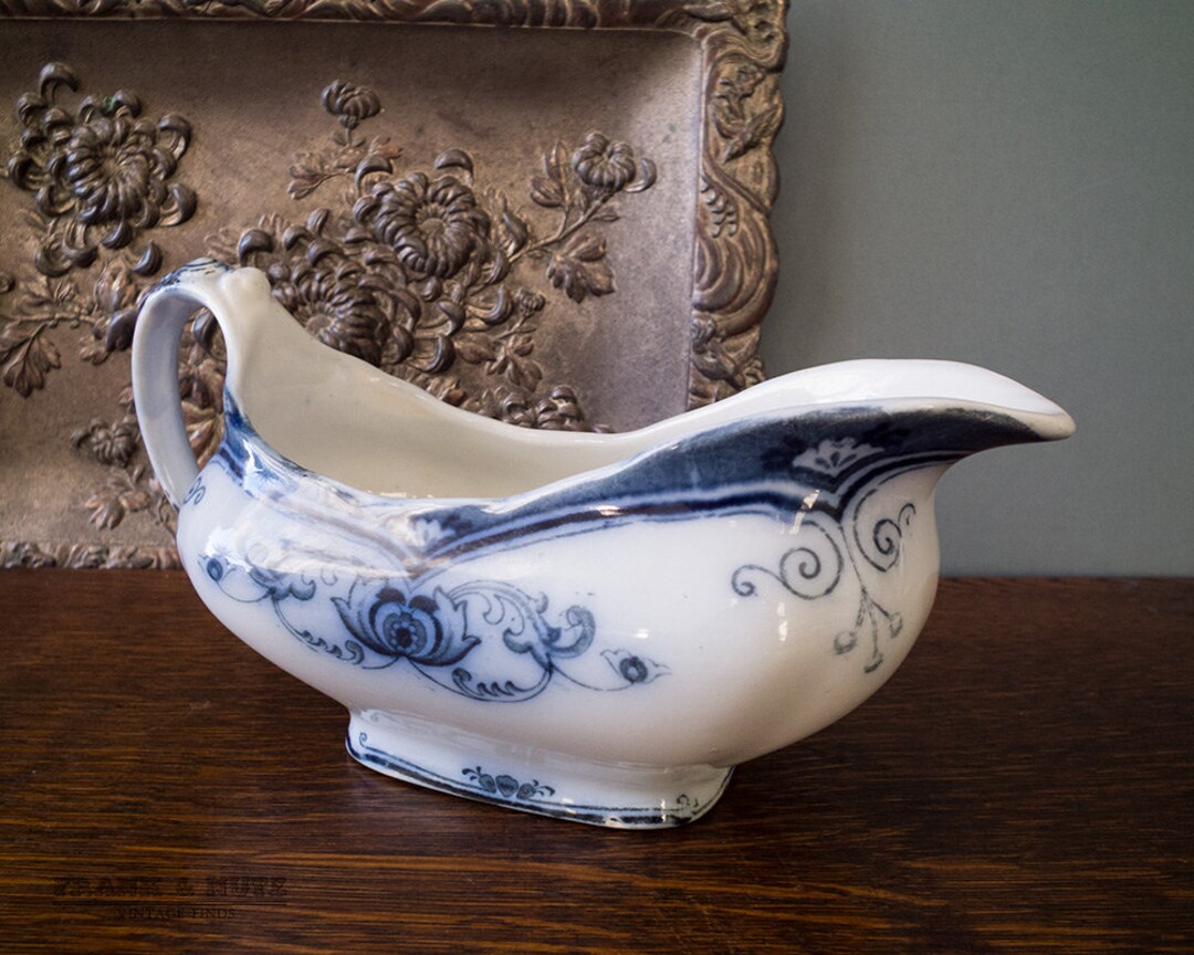 Antique BURSLEM Blue Transferware Sauce Boat , FORD and SONS, Milan ...