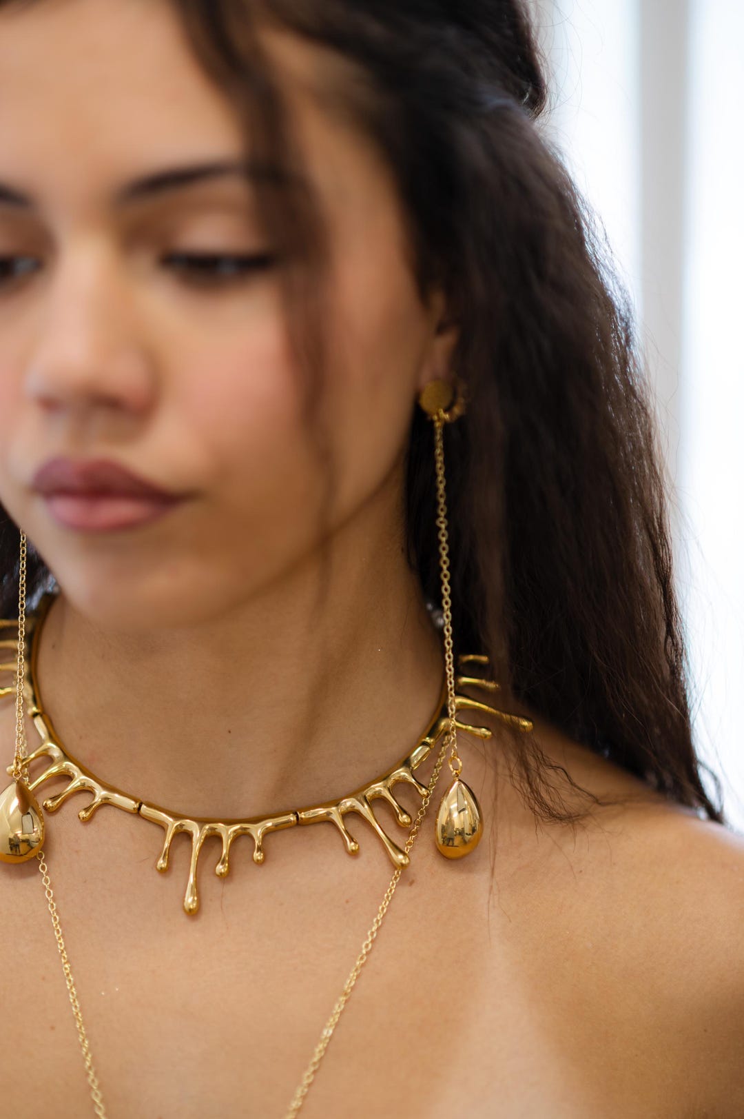 Gold Drop Chain Earrings - Modern Gold Teardrop Chain Minimalist Dangle ...