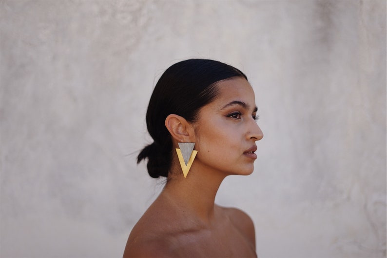 Geometric Triangle Ear Jacket Earrings - Two-tone Gold Statement Studs ...