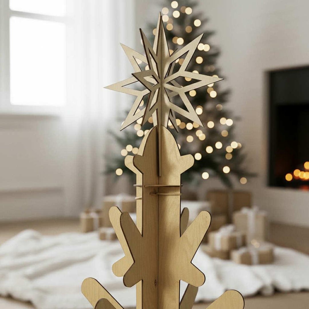 Eco-friendly Wooden Christmas Tree Star Topper - Minimalist Laser-cut ...