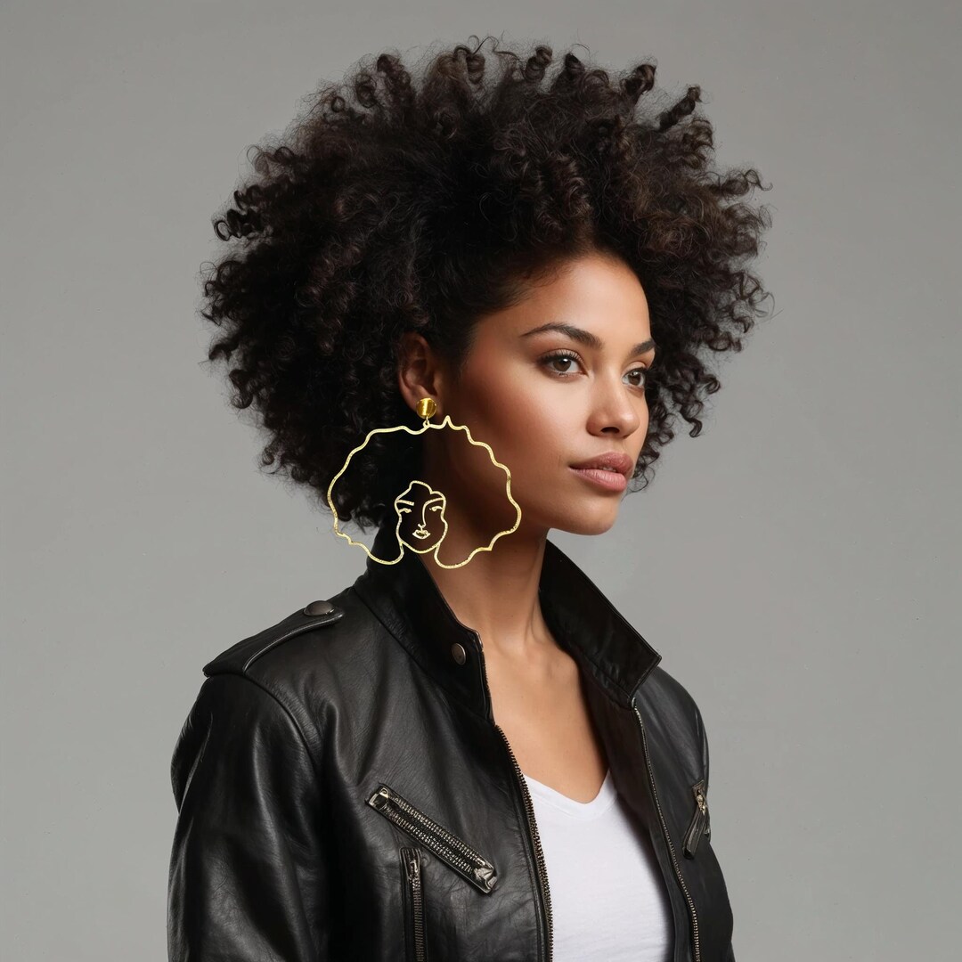 Oversized Gold Afro Earrings: Faceline Silhouette, Lakaluka Afro Hair ...