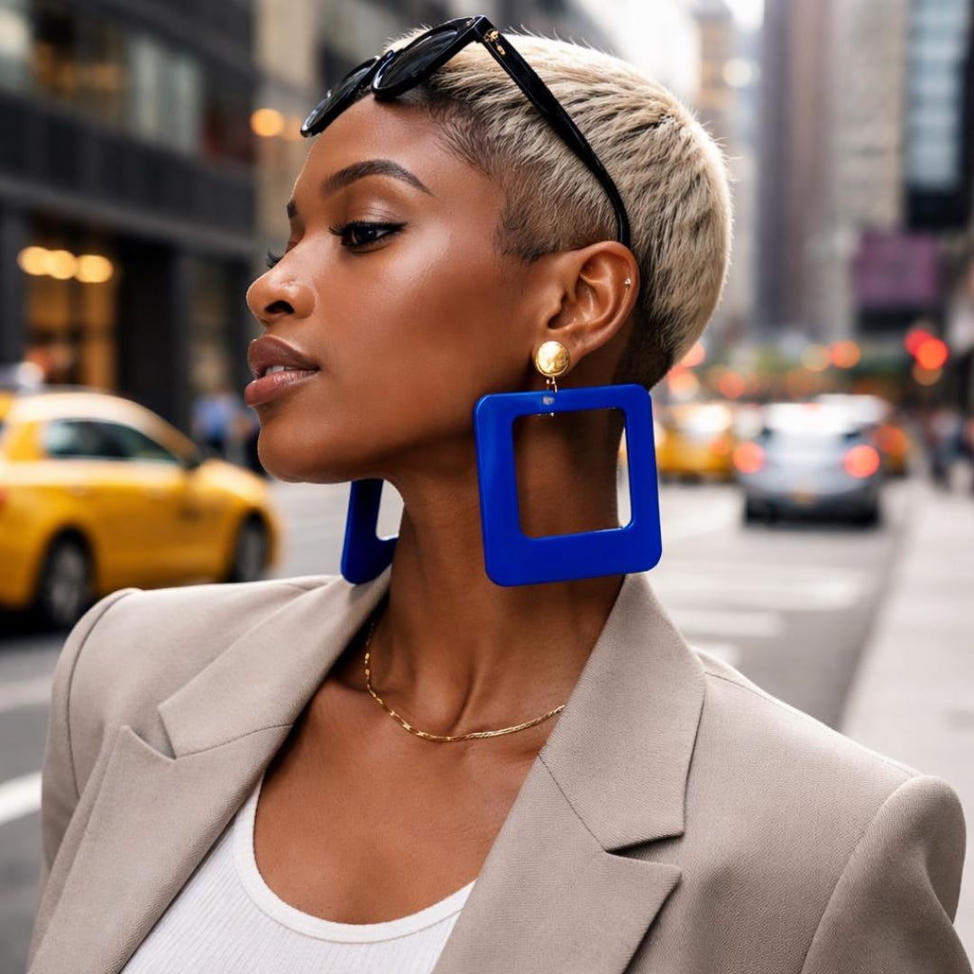 Abstract Square Earrings, Royal Blue Black Clear Acrylic Dangles ...