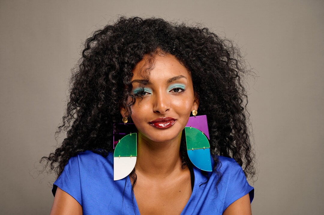 Oversized Colorful Earrings. Colorblock Statement Earrings. Long ...
