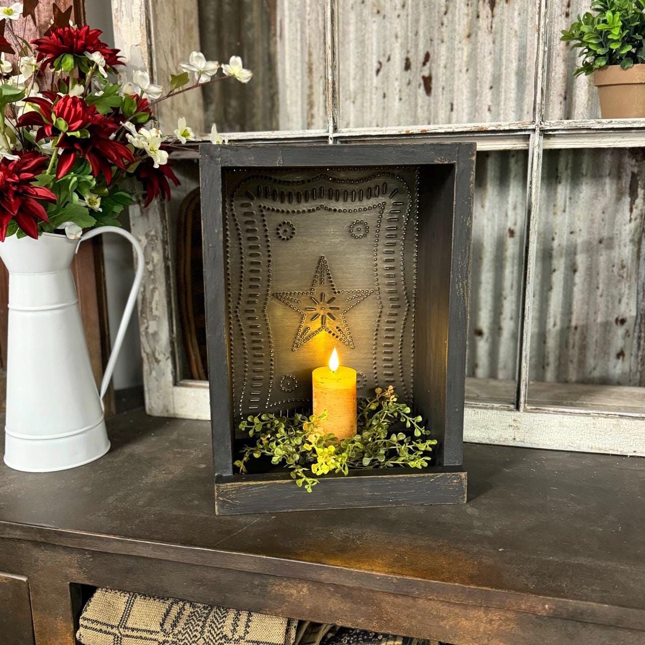 Handmade Wooden Candle Box With Tin Back - Farmhouse Decor - Etsy