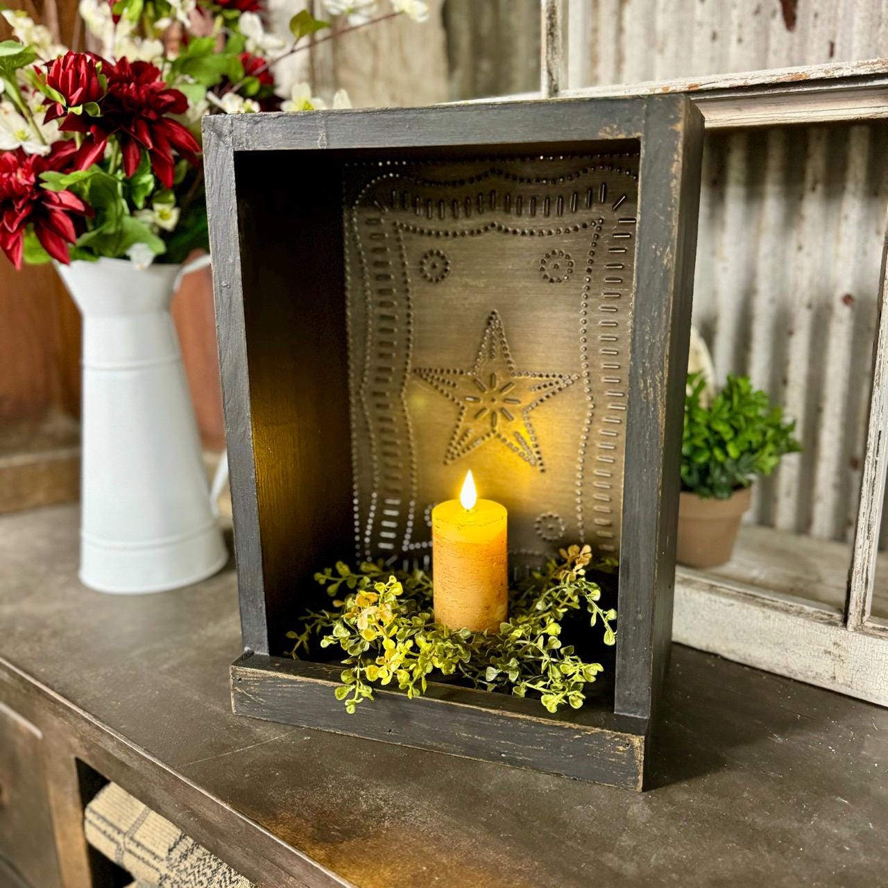 Handmade Wooden Candle Box With Tin Back - Farmhouse Decor - Etsy