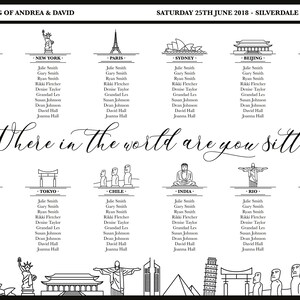 World Landmarks Wedding Theme Table Plan, Table Cards and Place Card ...