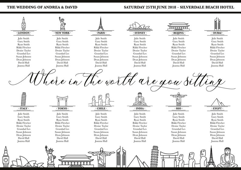 World Landmarks Wedding Theme Table Plan Table Cards and | Etsy