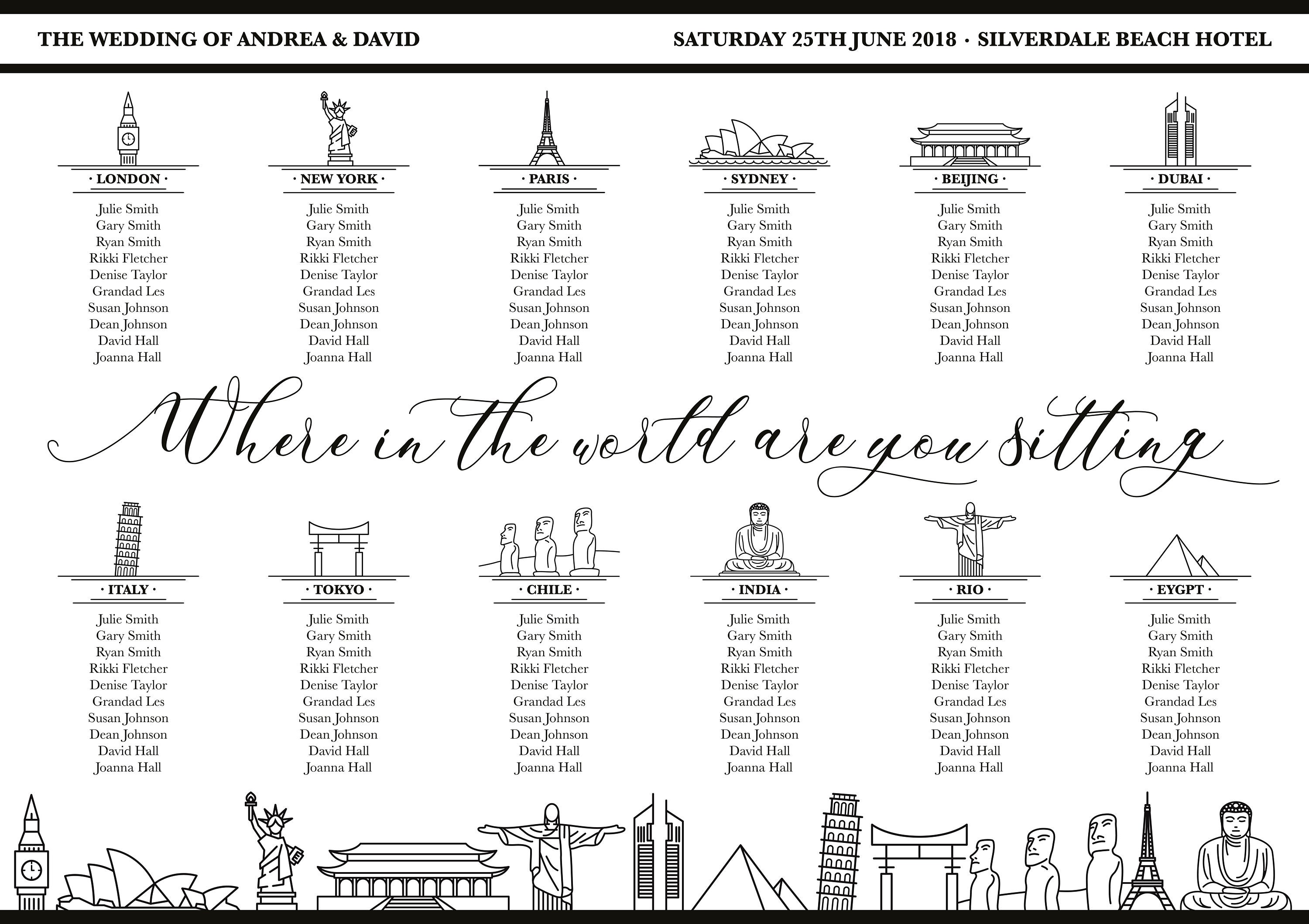 World Landmarks Wedding Theme Table Plan Table Cards and - Etsy UK