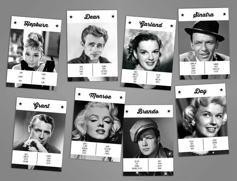 Hollywood Movie Wedding Table Plan Cards, Table Cards and Place Cards ...