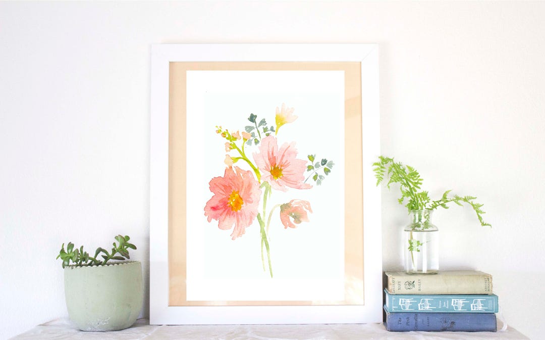 Watercolor Floral | Cosmos, Blush, Mint, Botanical, Spring, Flowers ...