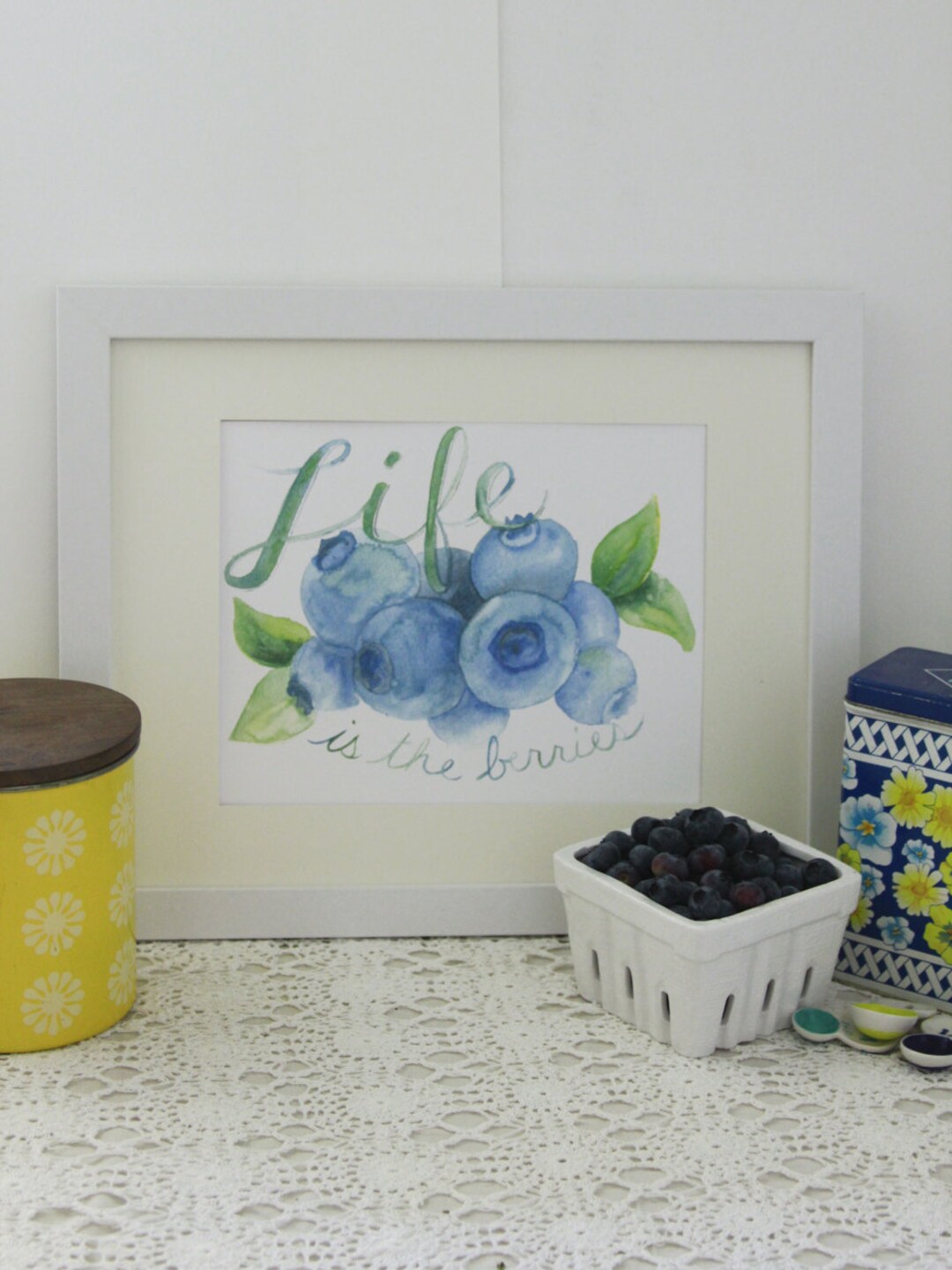 Blueberry Watercolor Print | Handlettered Kitchen Art - Etsy