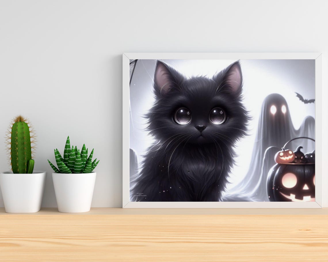 Black Cat Halloween, Physical Poster, Wall Art Print, Bedroom, Office ...