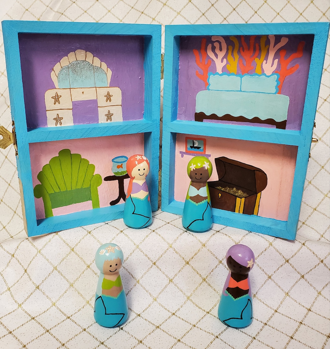 Merry Mermaids Deluxe Set Wood Peg Character Set, Great Handpainted ...