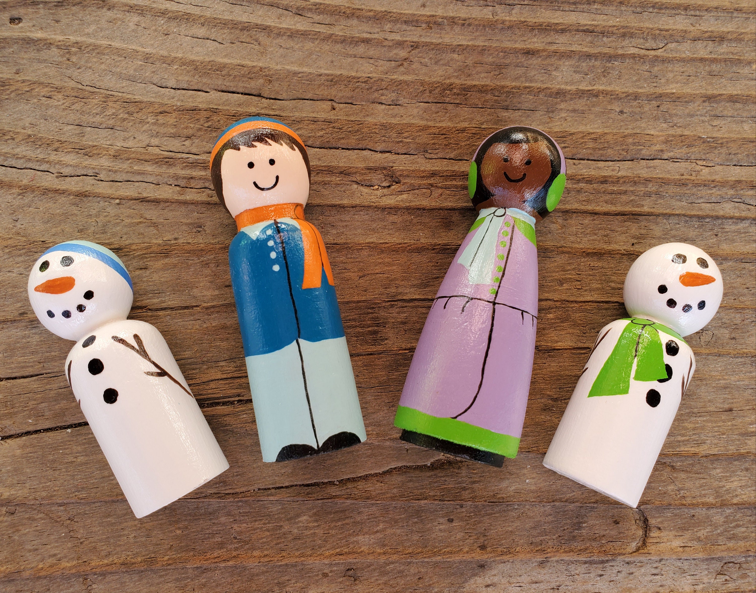 Snow Buddies- Wood Peg Character Set, Great Handpainted Gift, Hours of ...