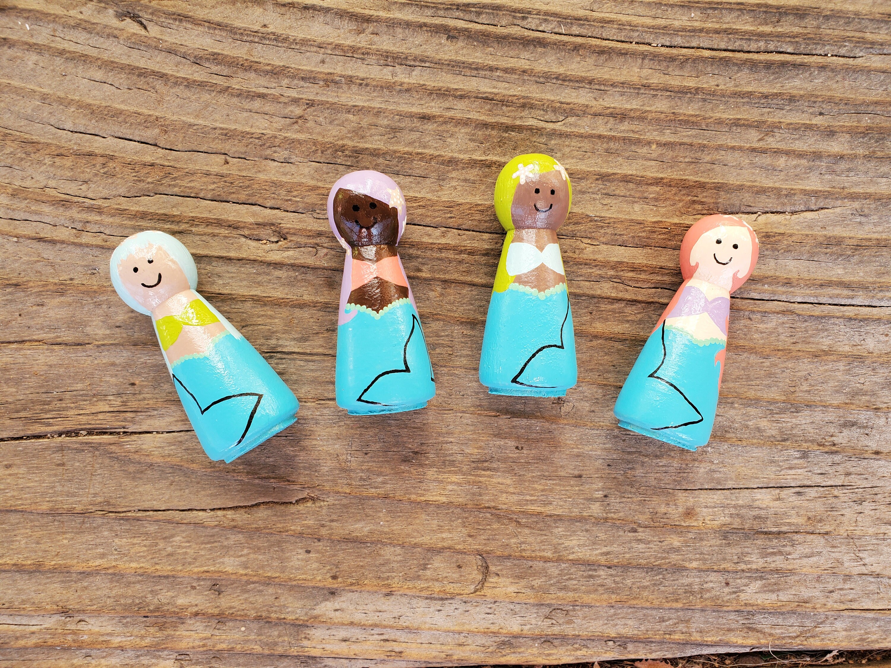 Merry Mermaids Deluxe Set Wood Peg Character Set, Great Handpainted ...