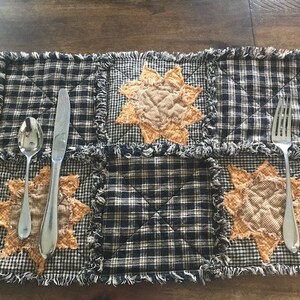 New Primitive Rag Quilt Sunflower Placemat Fall Autumn Harvest Black ...