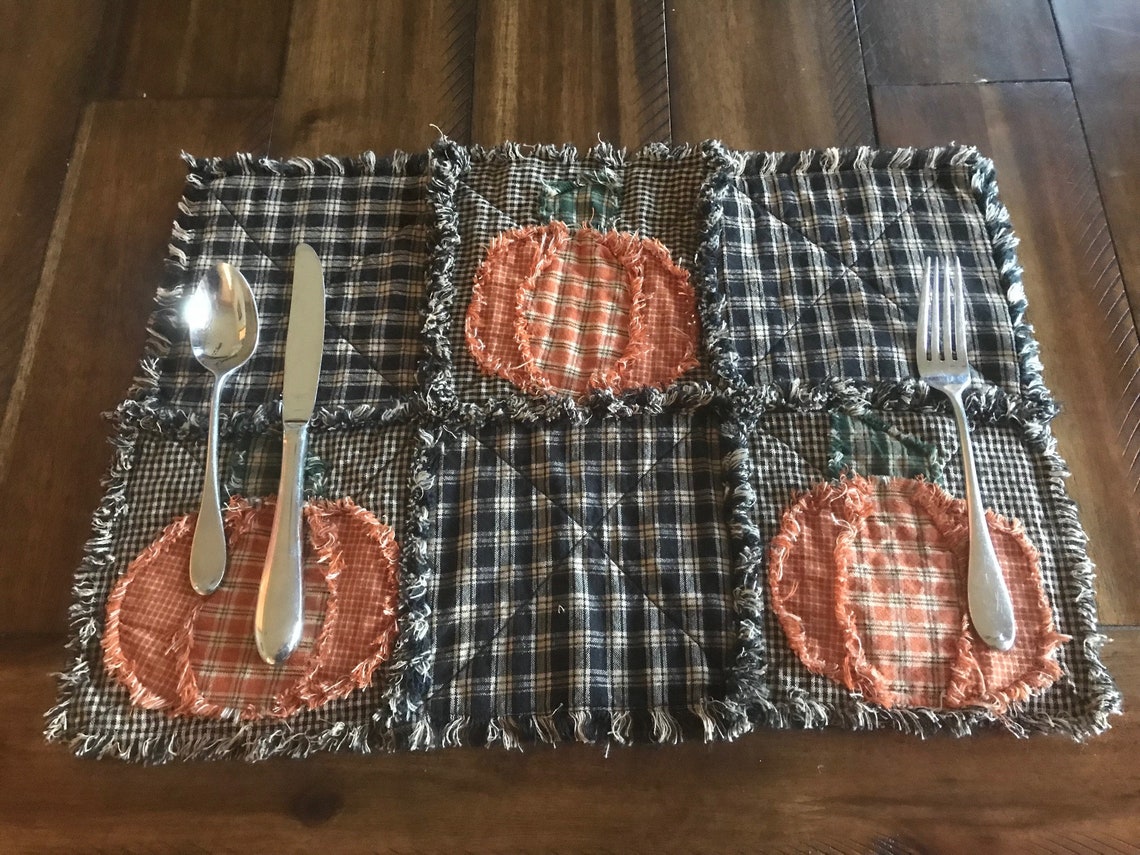 New Primitive Rag Quilt Homespun Black Pumpkin Fall Harvest - Etsy Canada
