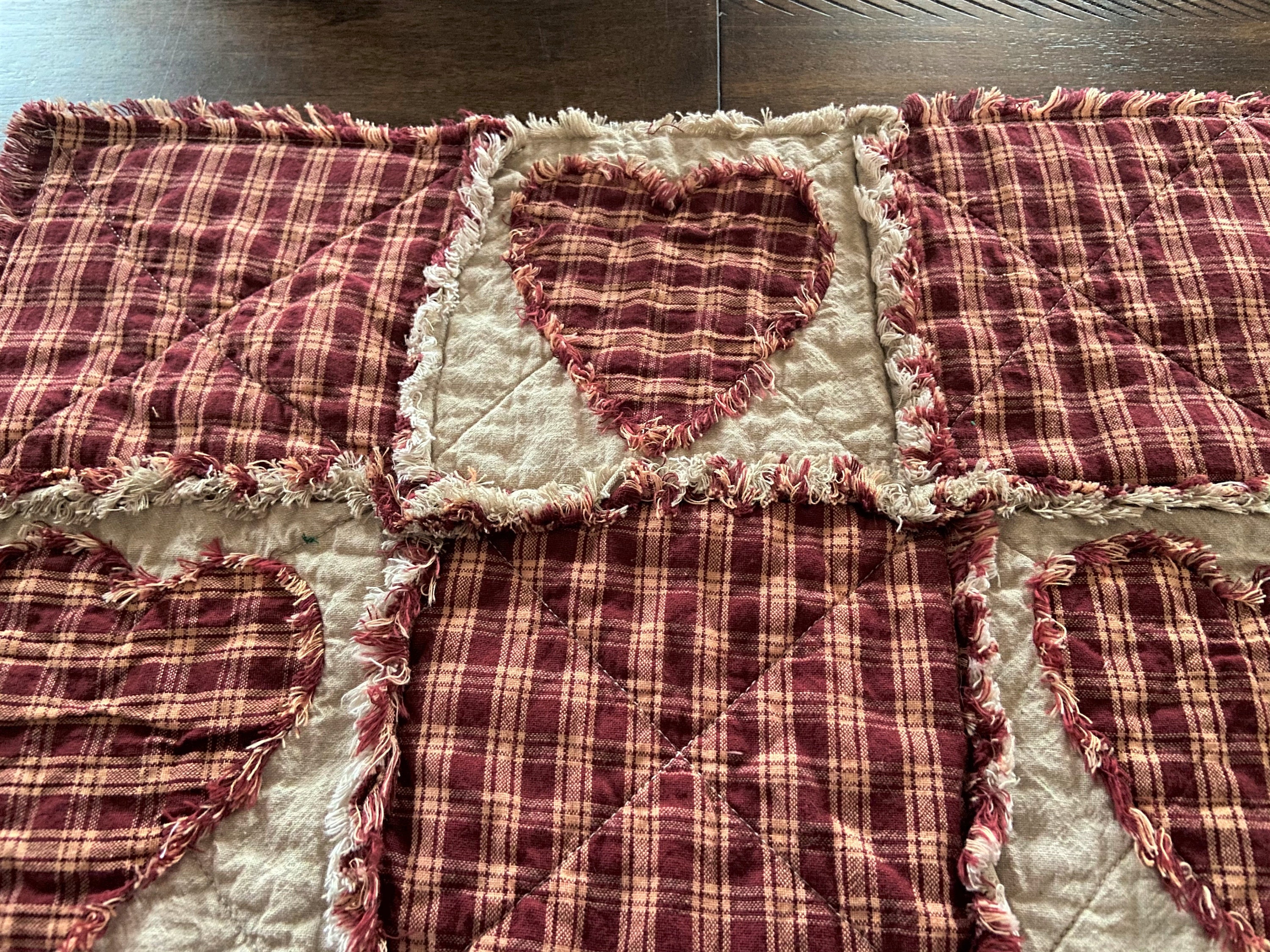New Primitive Rag Quilt Homespun Red Tan Hearts - Etsy