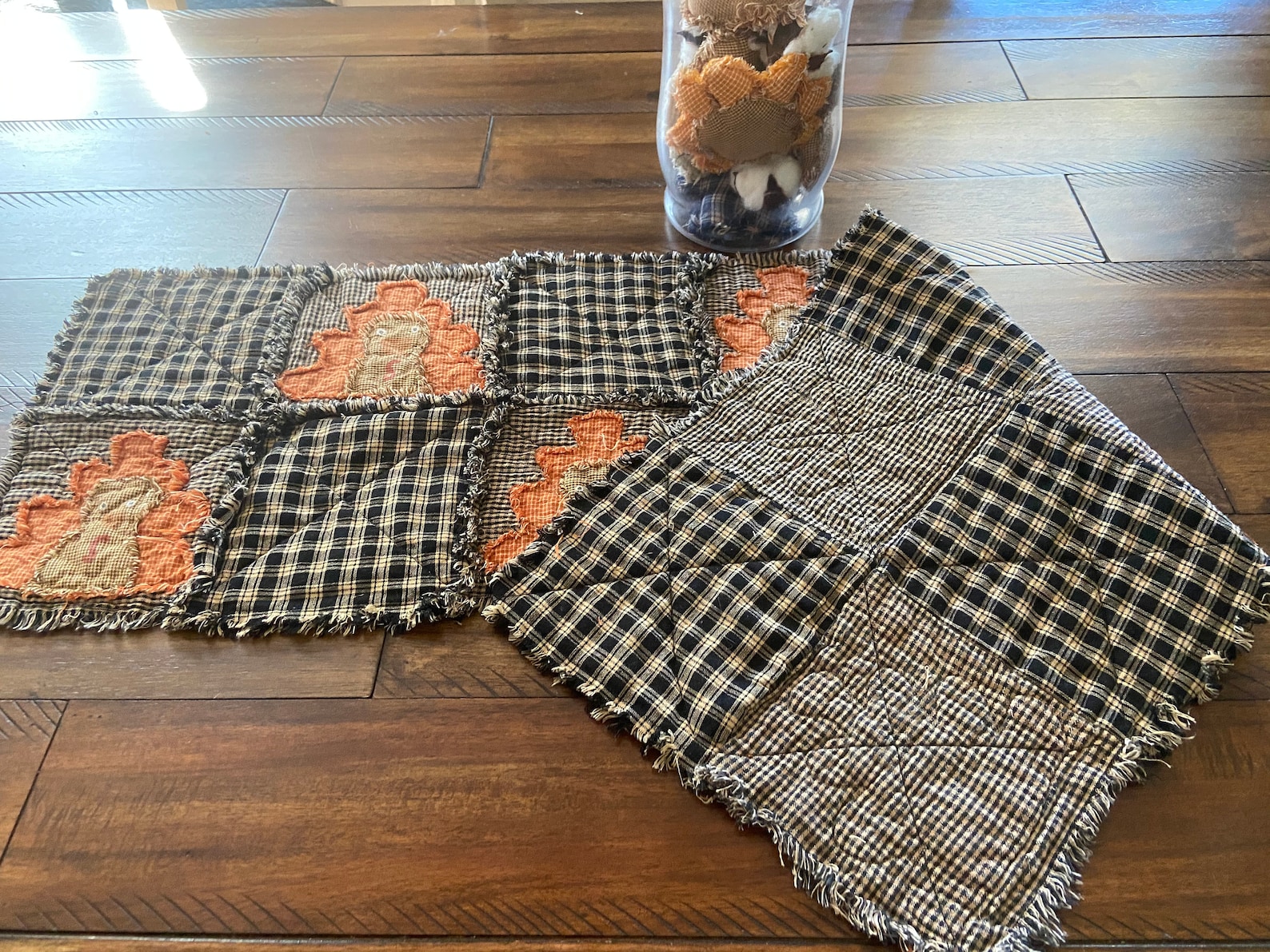 Plaid Homespun Primitive Rag Quilt Table Runner Orange Black - Etsy