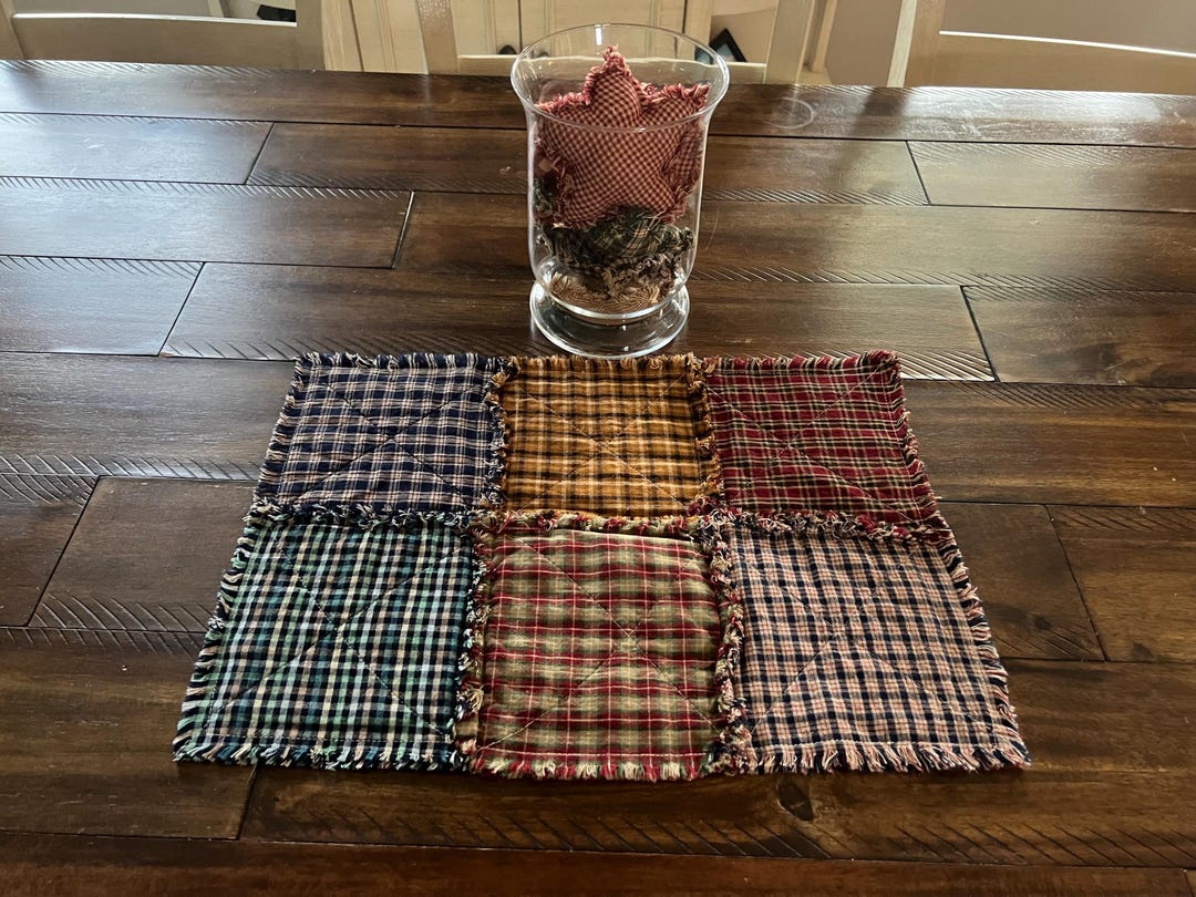 New Primitive Rag Quilt Homespun Placemats Place Mat Multi Colored ...