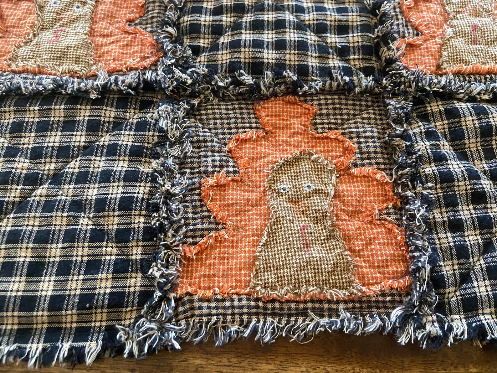 Plaid Homespun Primitive Rag Quilt Table Runner Orange Black - Etsy
