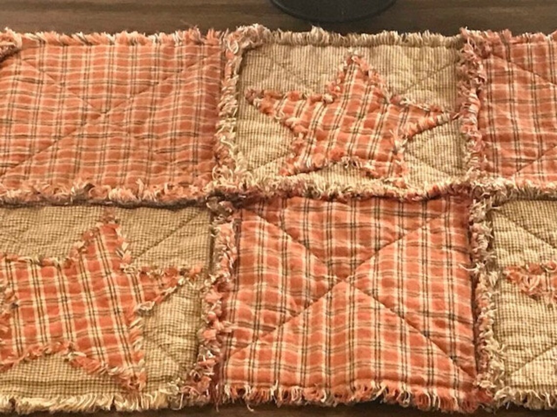 Plaid Homespun Primitive Rag Quilt Table Runner Mat Orange - Etsy