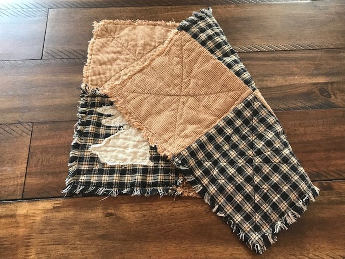 New Primitive Rag Quilt Black Tan Brown Rabbit Easter Bunny | Etsy