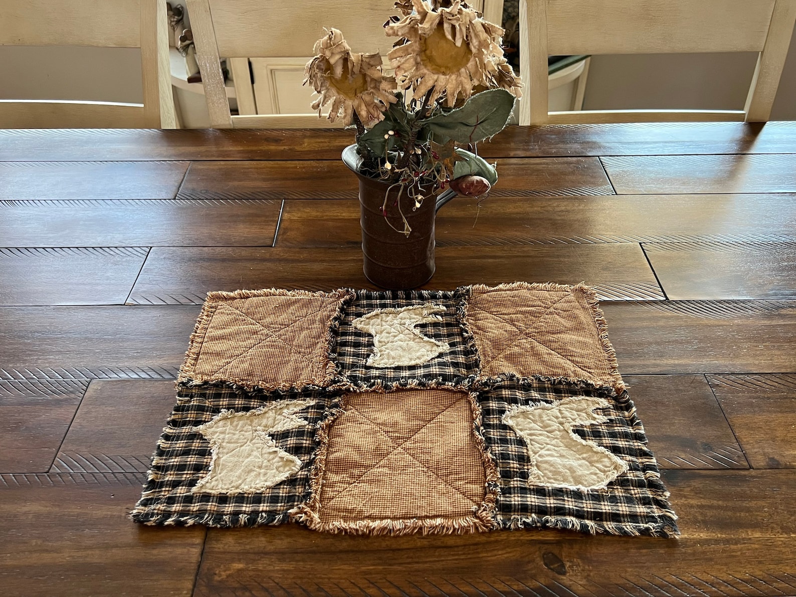 New Primitive Rag Quilt Black Tan Brown Rabbit Easter Bunny | Etsy